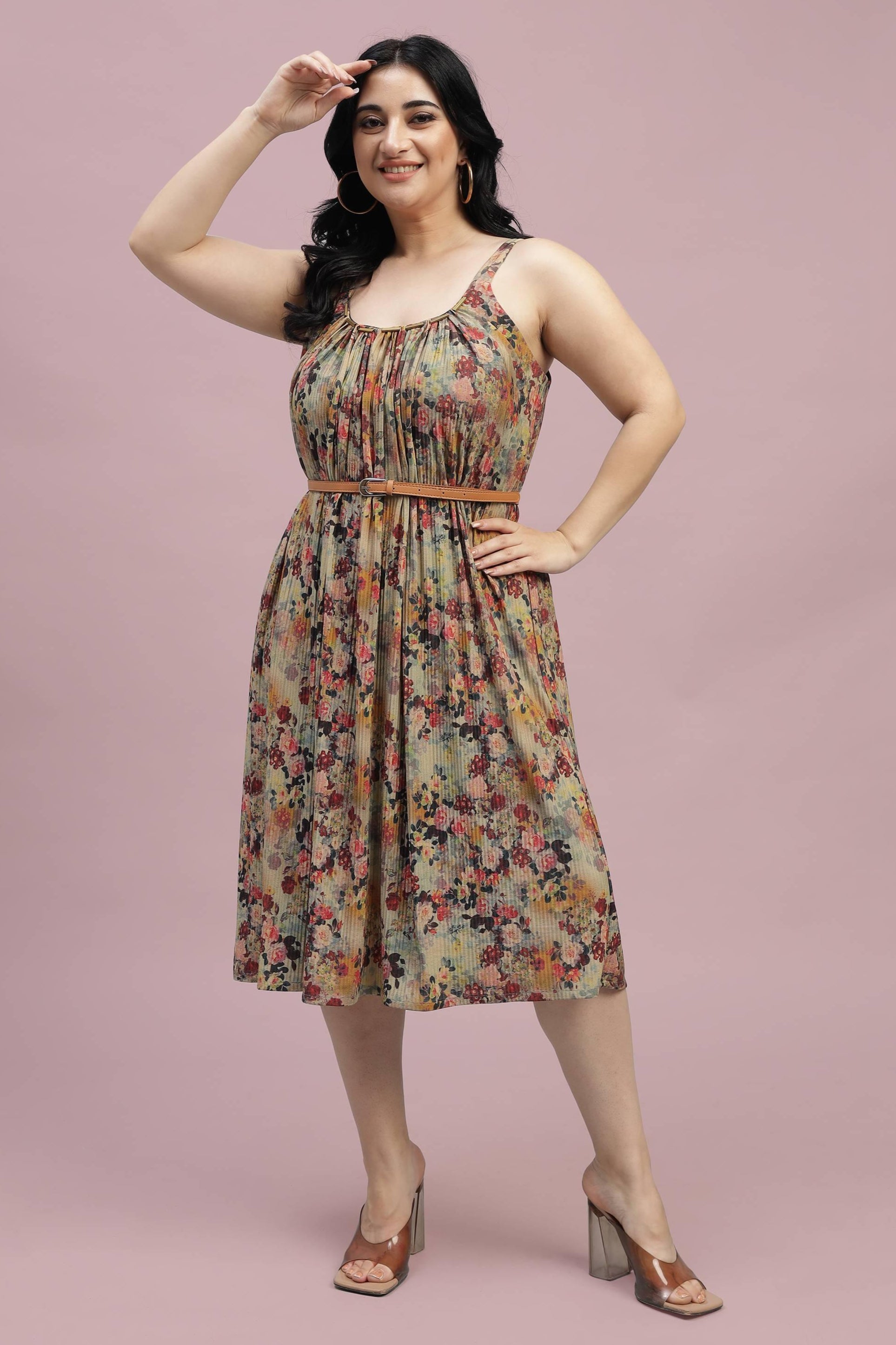 Curvy Lane Women Plus Size Floral Pleated Evening Wear Dress